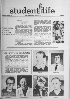 "Student Life, April 19, 1971, Vol. 68, No. 73" by Utah State University