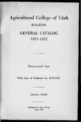 "General Catalog 1921" by Utah State University